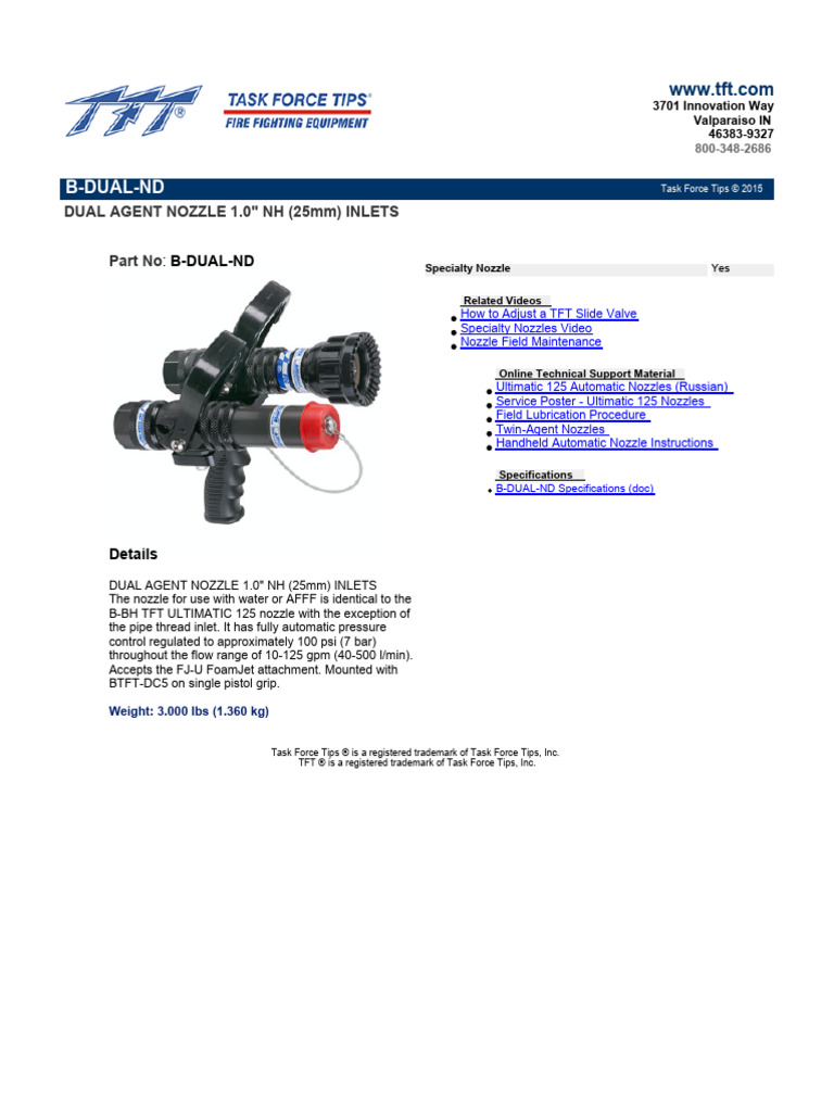 Dual Agent Nozzle B-DUAL-ND Specs | PDF | Equipment | Mechanical ...