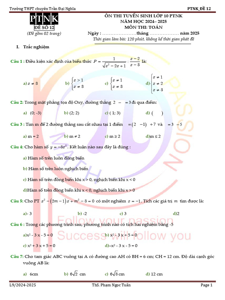 PTNK-Đề 12-2025 | PDF