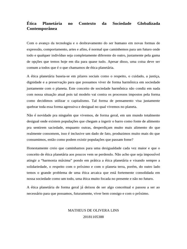 Ética Planetária e Desigualdade Global | PDF