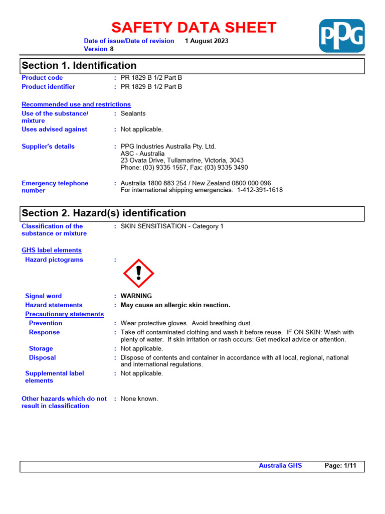 PR1829B1-2 5N AU EN safetyDataSheet Sds 8799831064580 0 1 | PDF ...