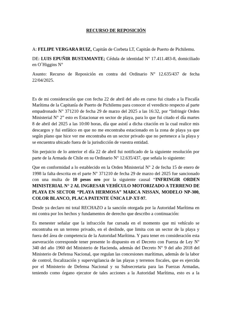 Recurso de Reposición | PDF | Gobierno