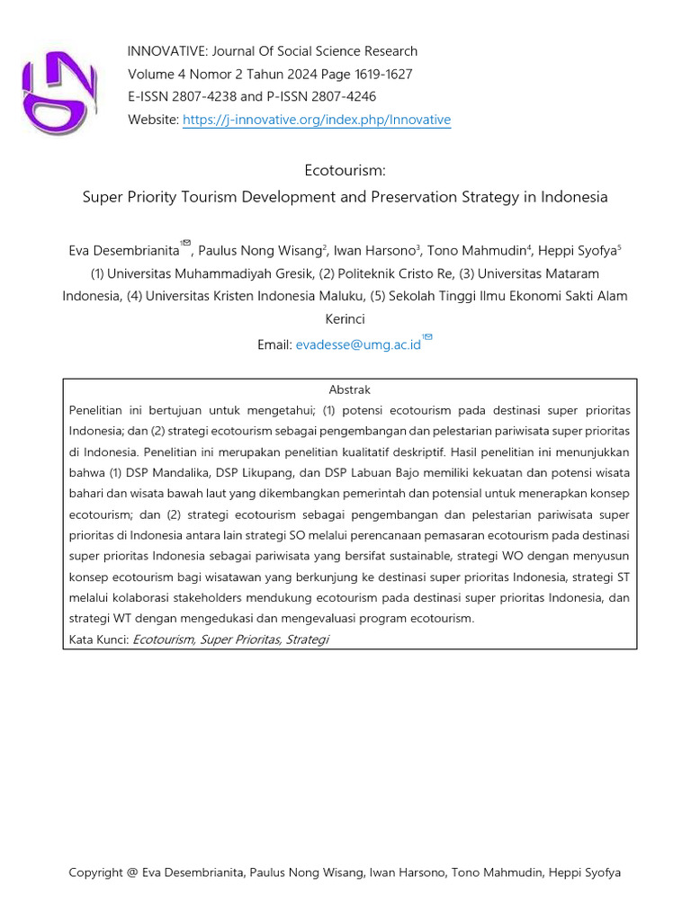 Ecotourism Super Priority Tourism Development and Preservation Strategy ...