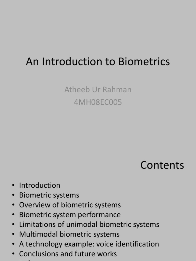 An Introduction To BioMetrics | PDF | Biometrics | Surveillance