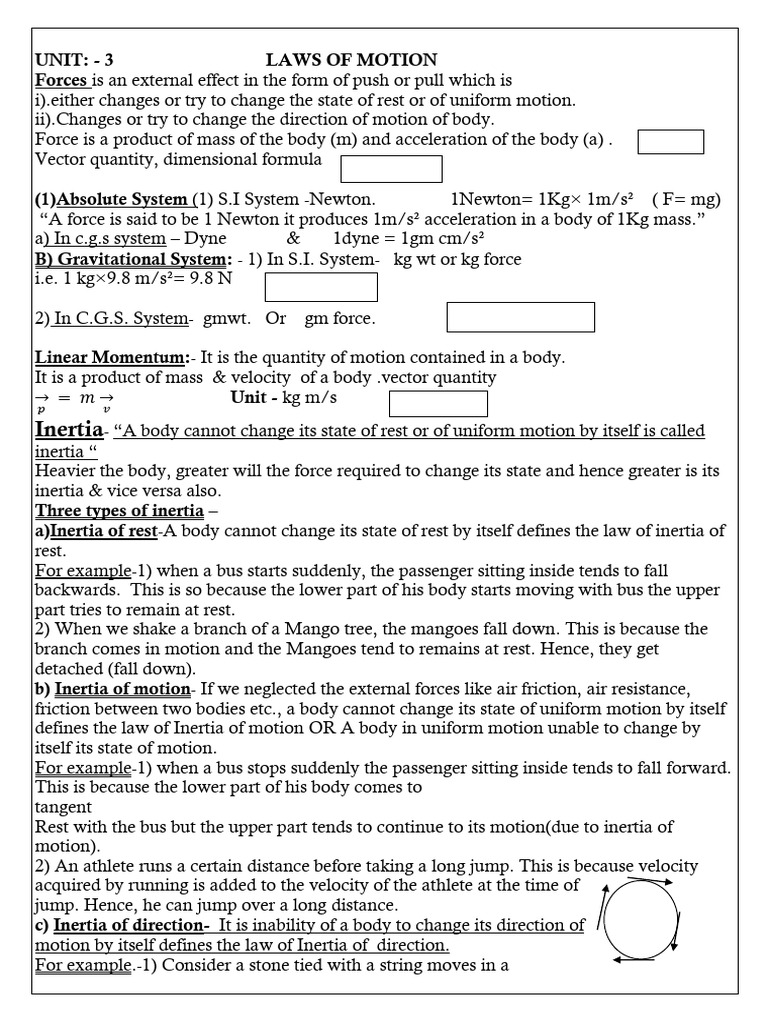 Class 11 Notes | PDF | Force | Newton's Laws Of Motion