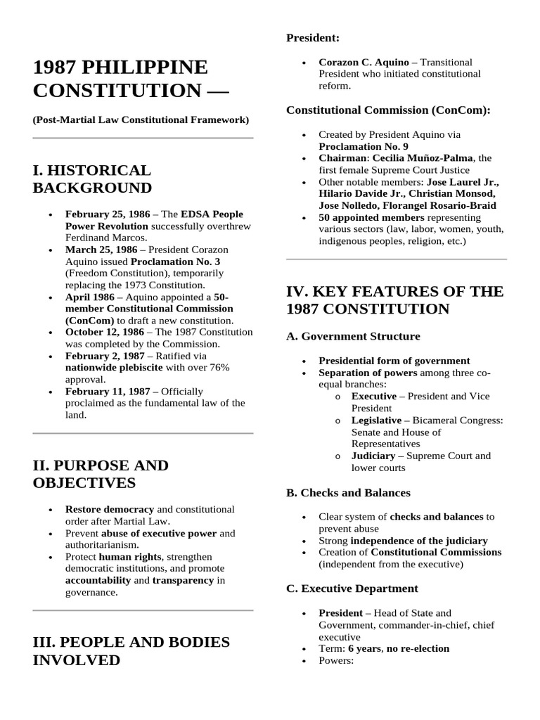 1987 Philippine Constitution | PDF | Corazon Aquino | President Of The ...