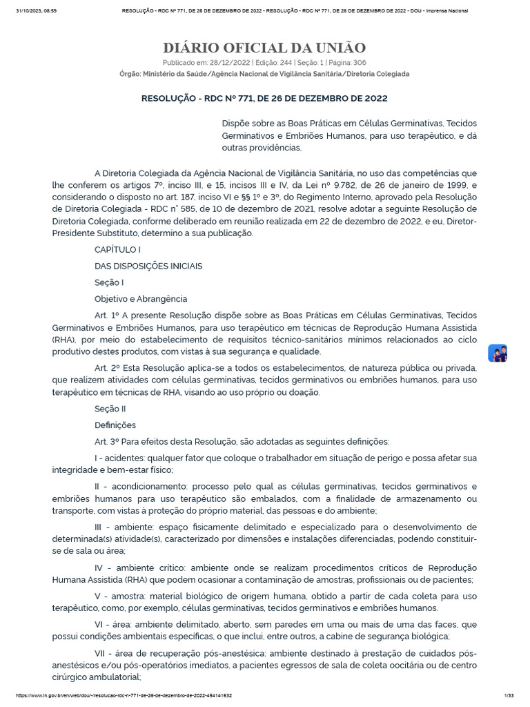 Resolução MS-ANVISA-RDC 771 de 2022 | PDF | Fertilização | Fertilização ...