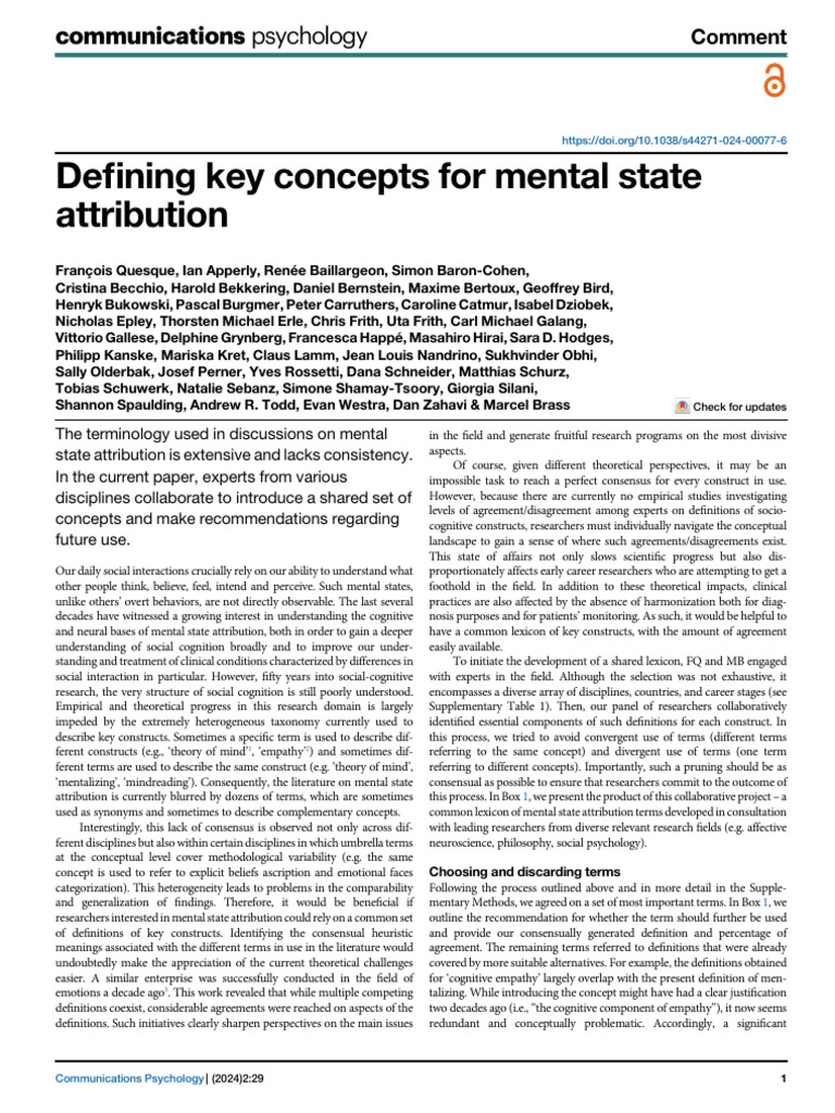 Defining Key Concepts For Mental State | PDF | Empathy | Theory Of Mind