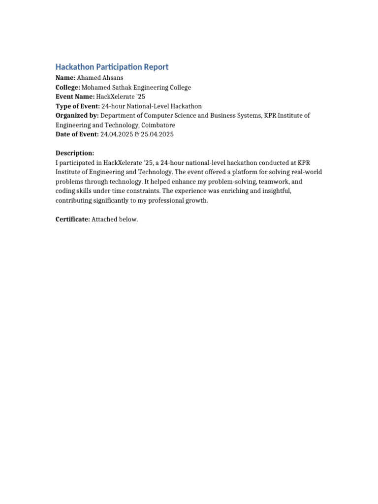 Hackathon Participation Report | PDF
