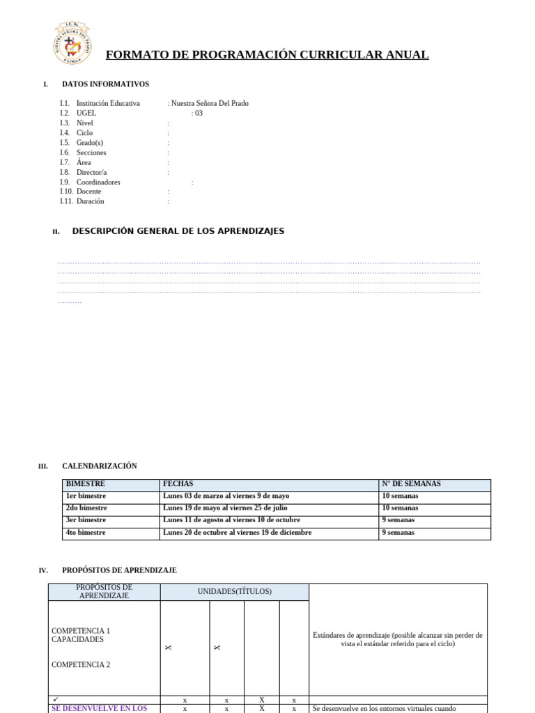 Formato de Programacion 2025 | PDF | Aprendizaje | Evaluación