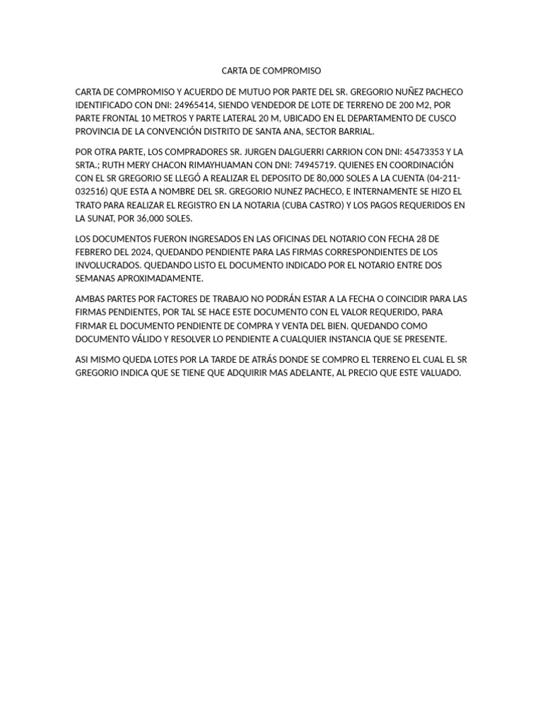 Carta de Compromiso | PDF