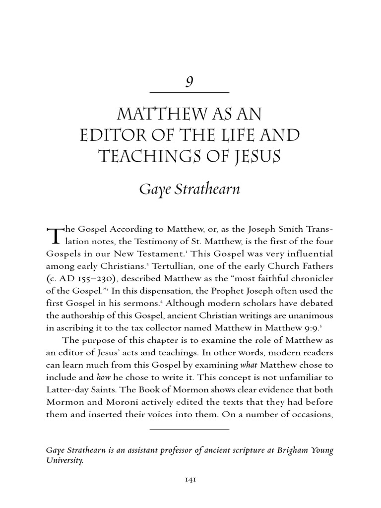 Matthew As An Editor of The Life and Teachings of Jesus | PDF | Gospel ...