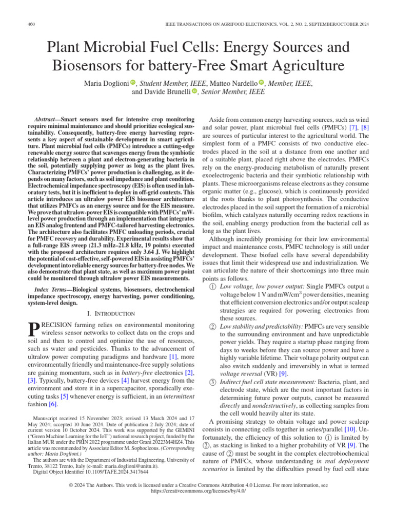 Plant Microbial Fuel Cells: Energy Sources and Biosensors for battery-Free Smart Agriculture ...