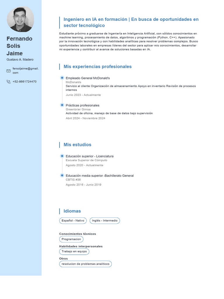 Resume Fernando Emmanuel Solis Jaime | PDF