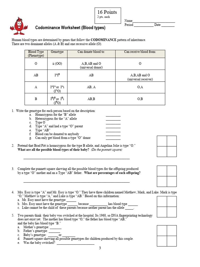 Codominance Blood Inheritance Worksheet | PDF | Dominance (Genetics ...