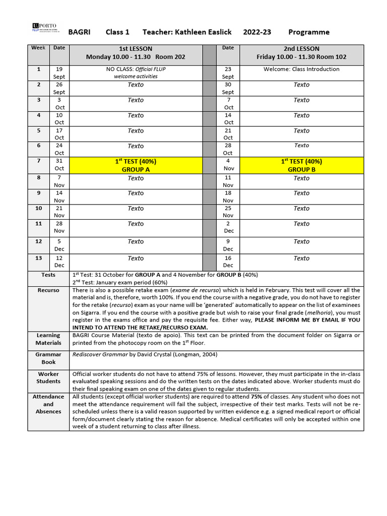 BAGRI 1 Class Programme | PDF