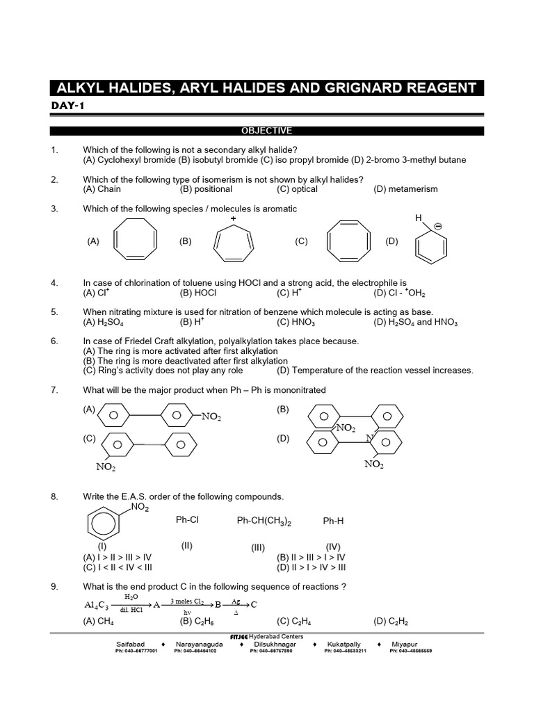 Alkyl Halides, Aryl Halides and Grignard Reagent - Mains | PDF ...