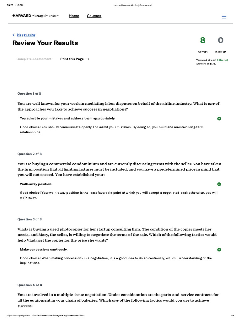 Harvard ManageMentor - Assessment | PDF | Negotiation | Photocopier
