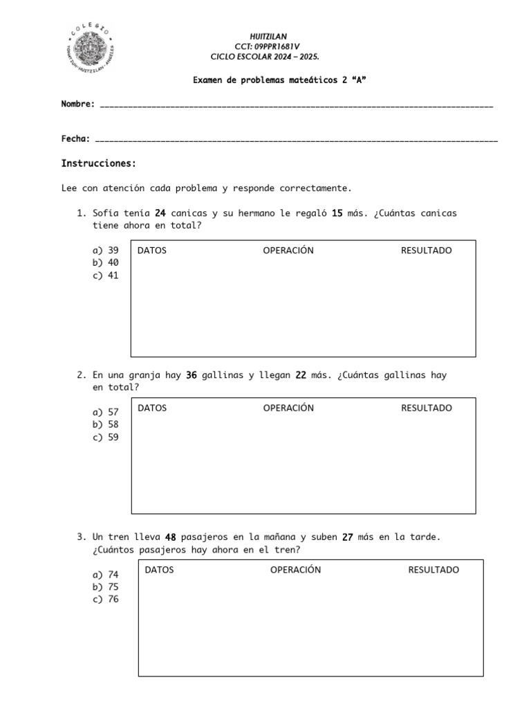 Exa Proble Mat 2do 2do Tri PDF | PDF