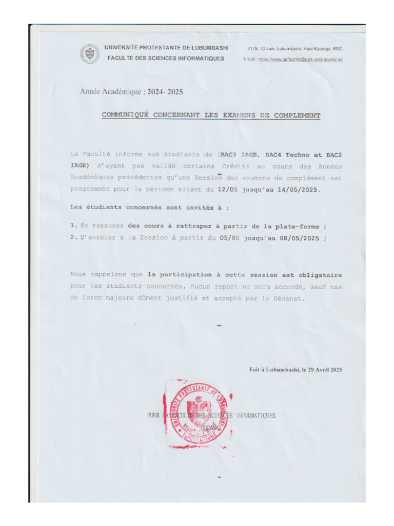 Communique Examen de Complement | PDF