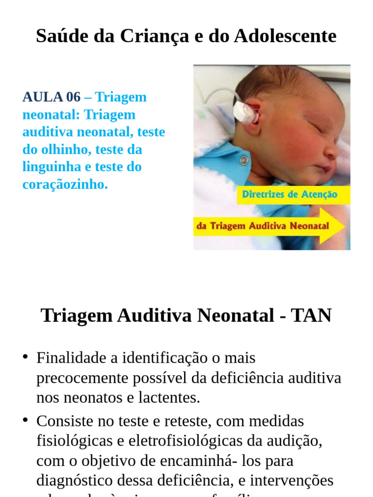 Triagem Neonatal: Testes Essenciais | PDF | Ciências da Saúde ...