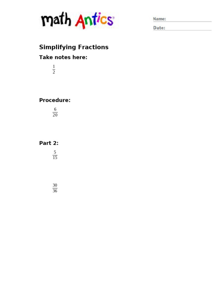 Math Antics Note Simplify Fractions | PDF