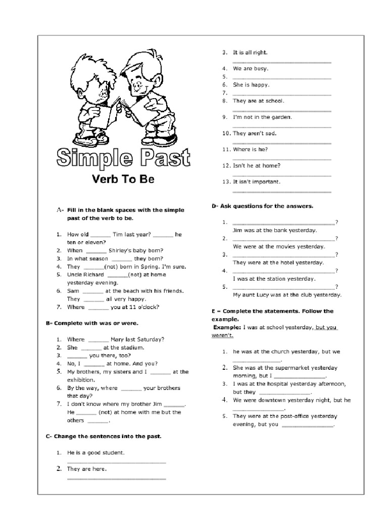 Past Simple - Verb To Be - Activities | PDF