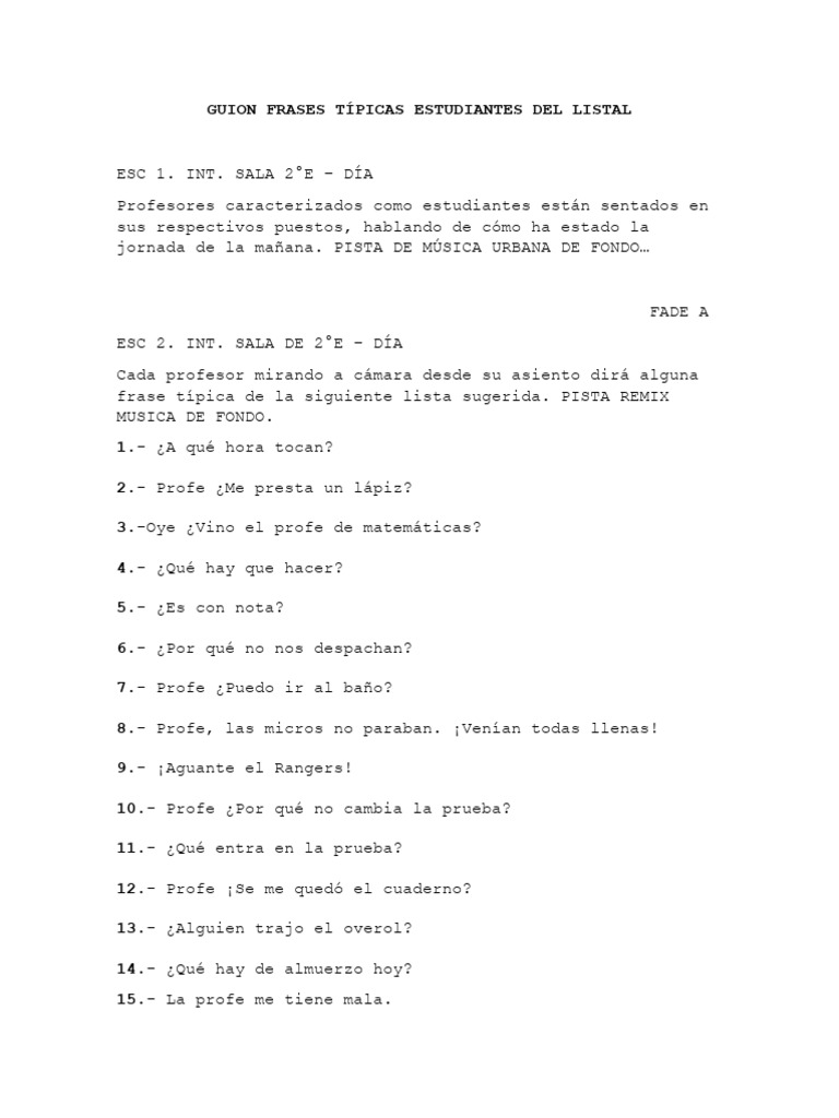 Guion Frases Típicas Estudiantes Del Listal | PDF