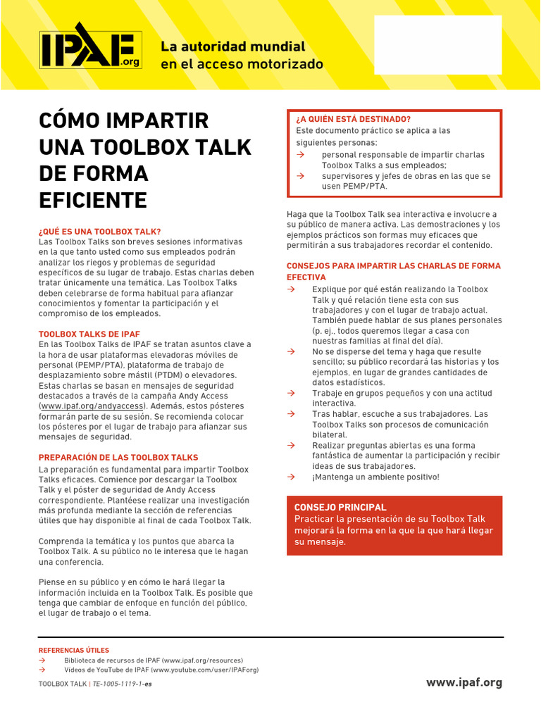 Cómo Impartir Una Toolbox Talk de Forma Eficiente (TE-1005-1119-1-Es) | PDF