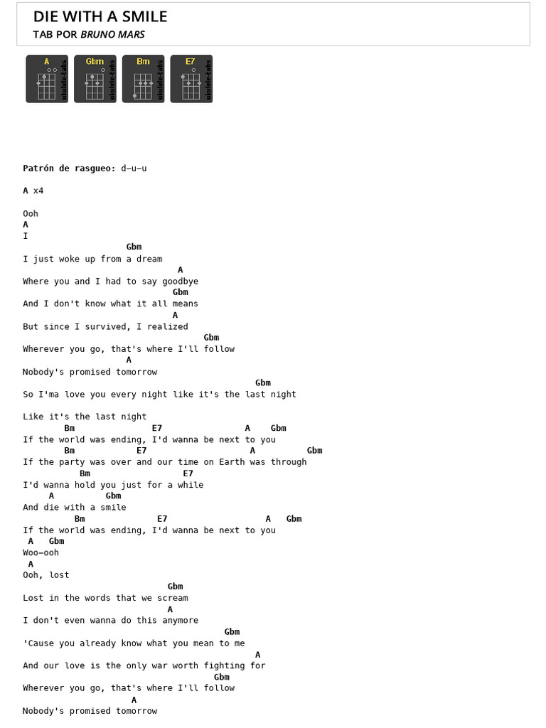 Die With a Smile Chords and Tabs | PDF