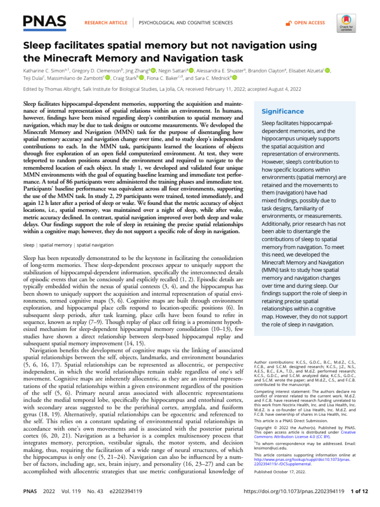 Sleep's Role in Spatial Memory Retention | PDF | Memory | Hippocampus