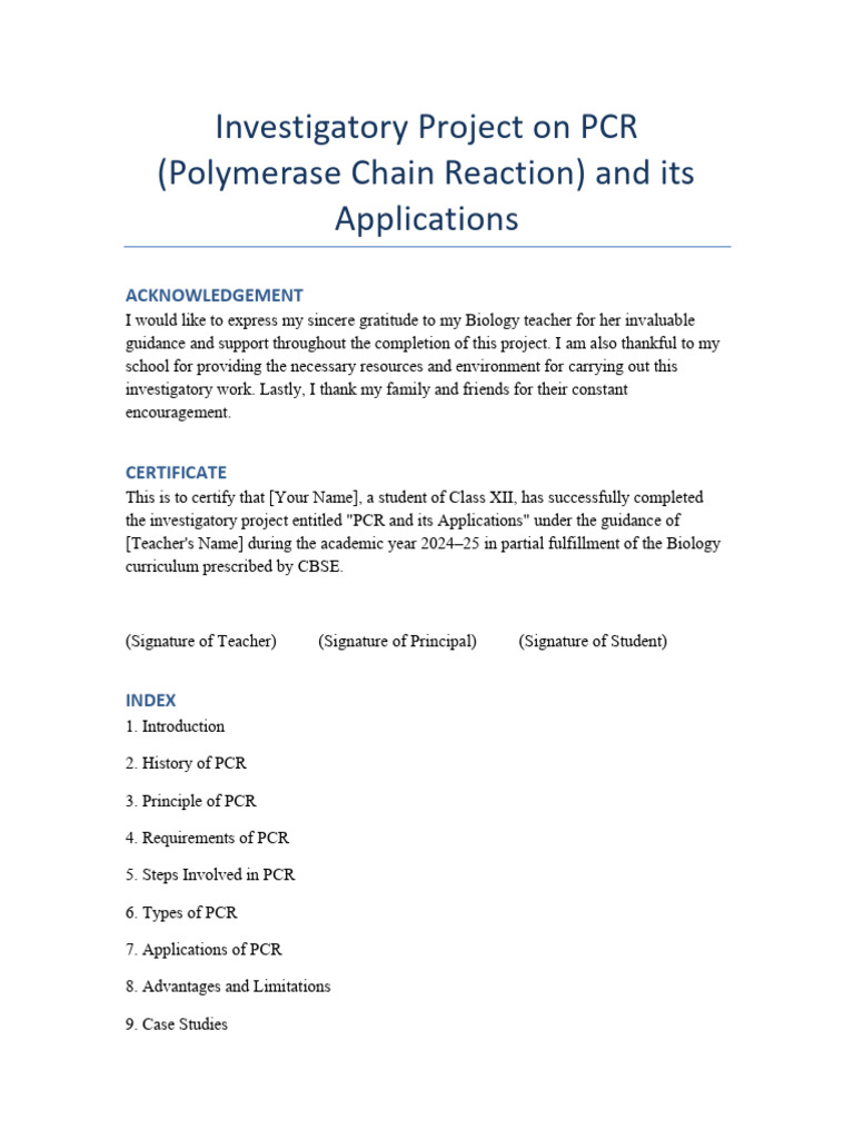 PCR Investigatory Project | PDF | Polymerase Chain Reaction | Primer ...