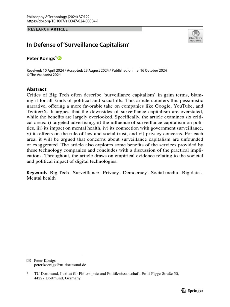 In Defense of Surveillance Capitalism' | PDF | Bias | Surveillance