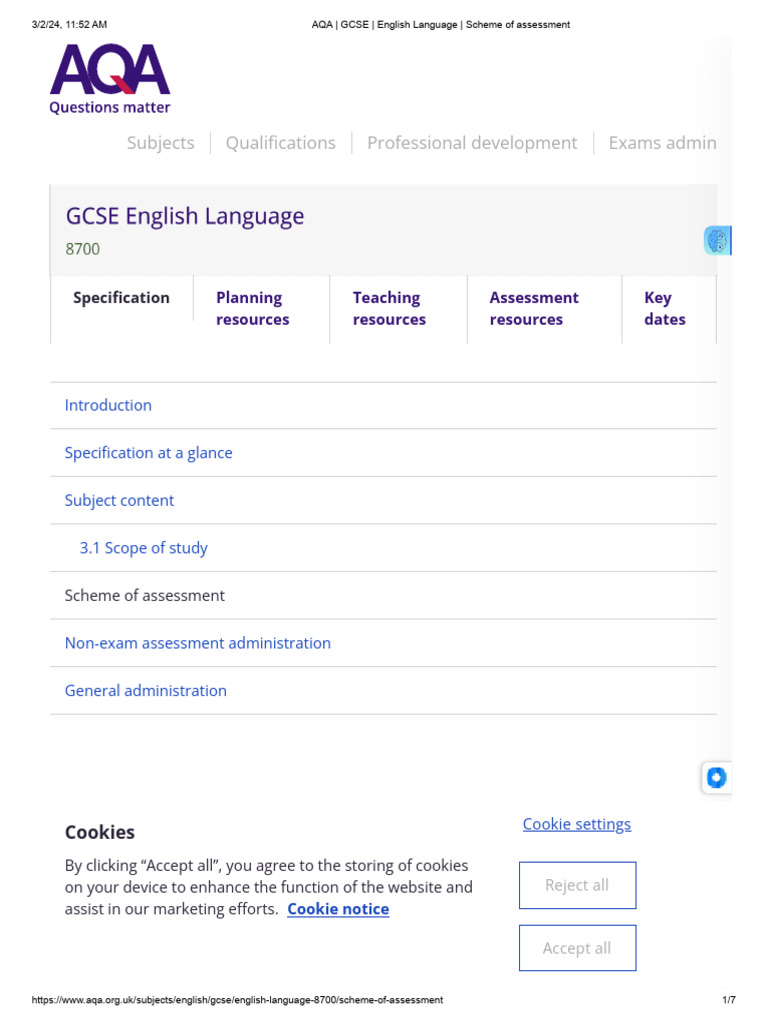 AQA GCSE English Language Assessment Guide | PDF | Grammar | Narrative
