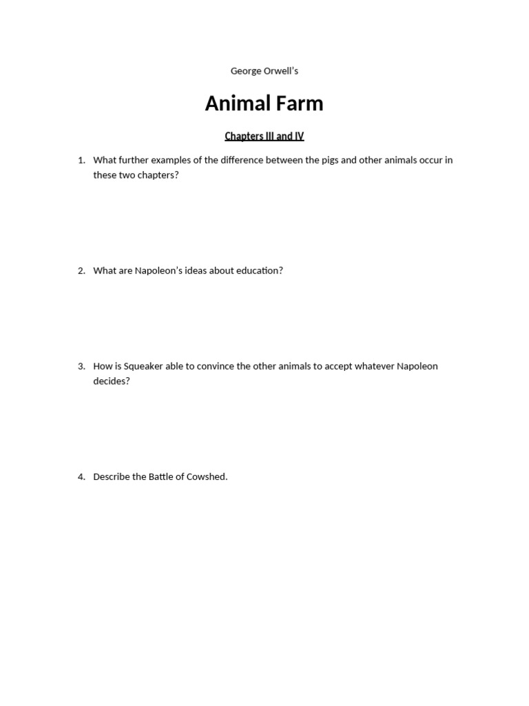 Animal Farm Chapters III & IV Analysis | PDF