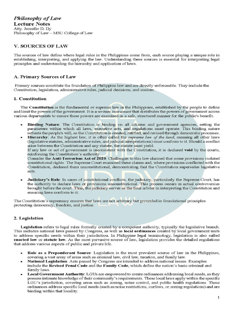 Philosophy of Law - Lecture Handout | PDF