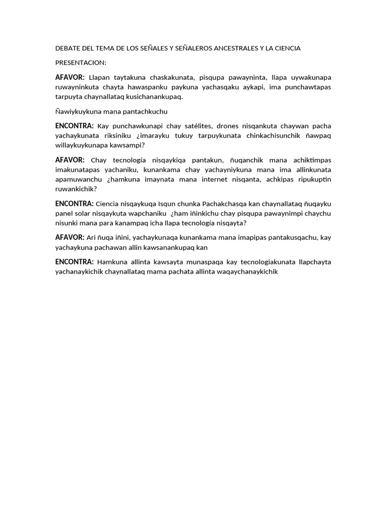 Debate Del Tema De Los Señales Y Señaleros Ancestrales Y La Ciencia Pdf