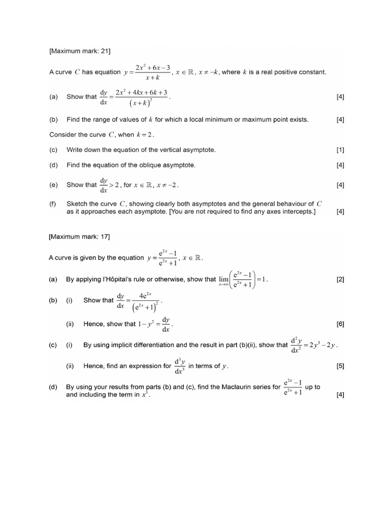Math Differentiation Questions | PDF