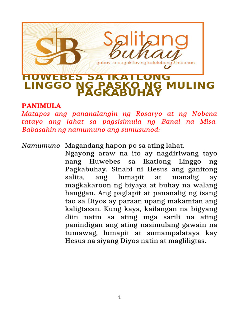 Huwebes Sa Ikatlong Linggo NG Pagkabuhay 2024 | PDF