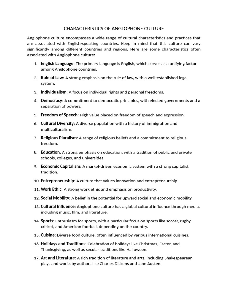 Characteristics of Anglophone Culture | PDF | Traditions | Capitalism