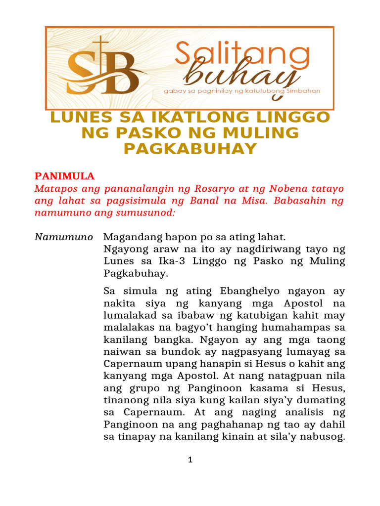 Lunes Sa Ikatlong Linggo NG Pagkabuhay 2023a | PDF