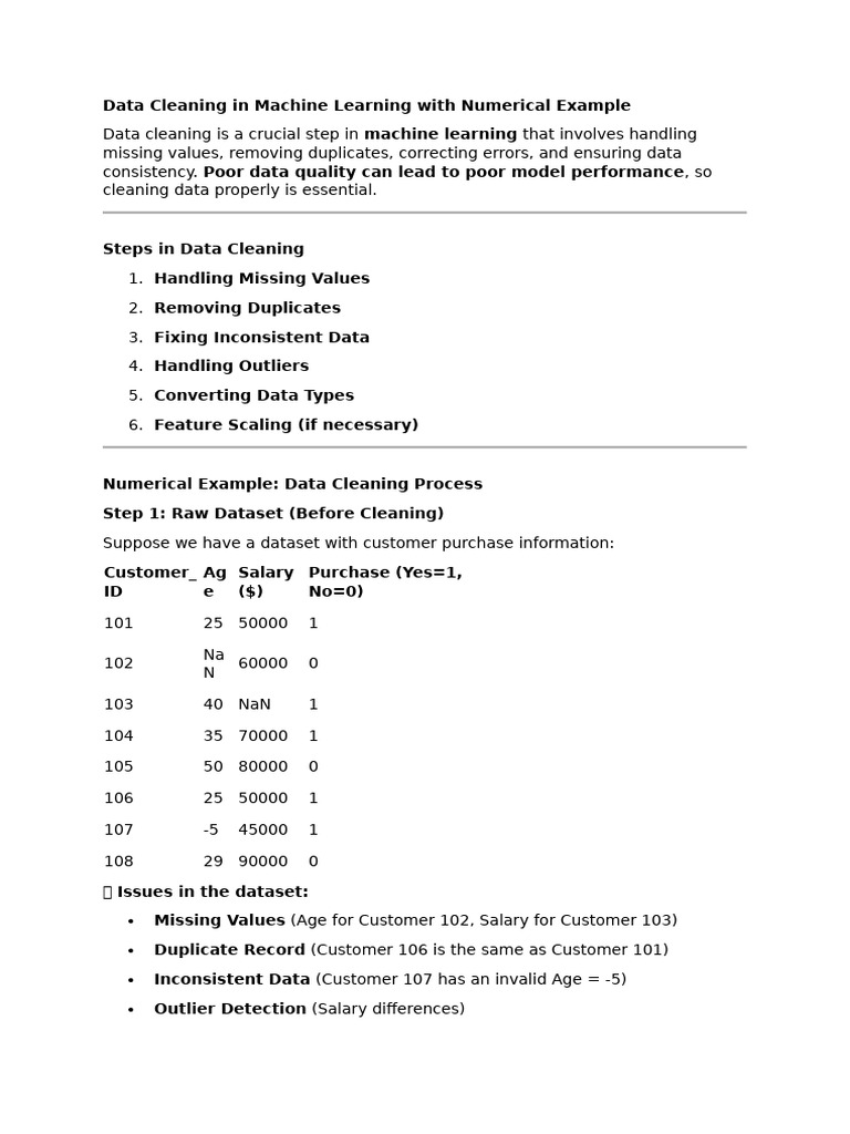 Data Cleaning in Machine Learning With Numerical Example | PDF | Data ...