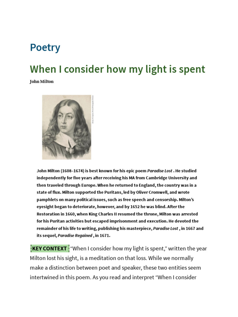 When I Consider... - AP Literature & Composition | PDF | Poetry | John ...