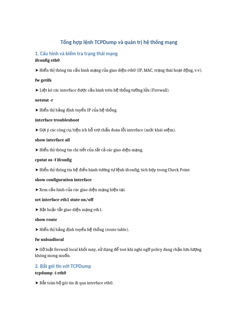 Tong Hop Lenh TCPDump CheckPoint | PDF