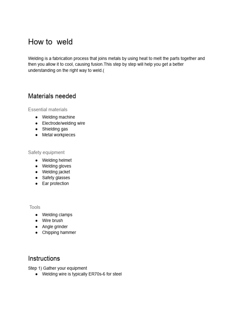 Step-by-Step Welding Instructions | PDF