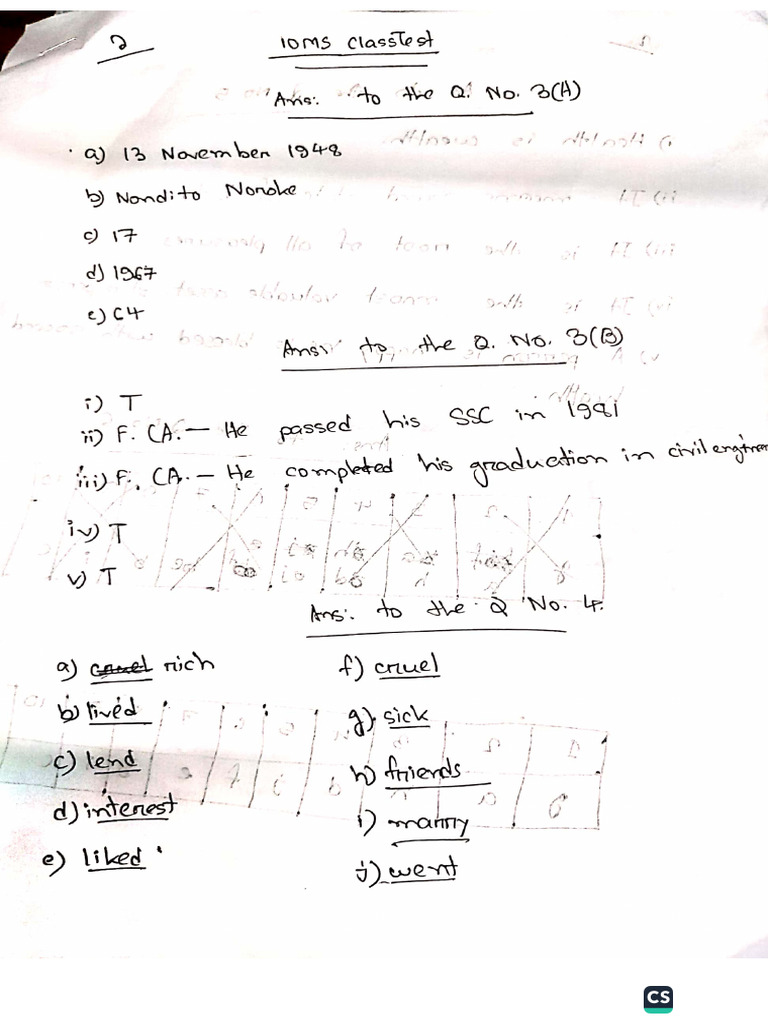 10MS-English Model Test - Answersheet | PDF