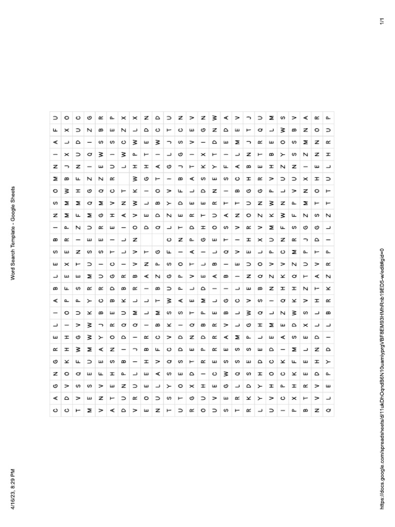 Word Search Template - Google Sheets | PDF