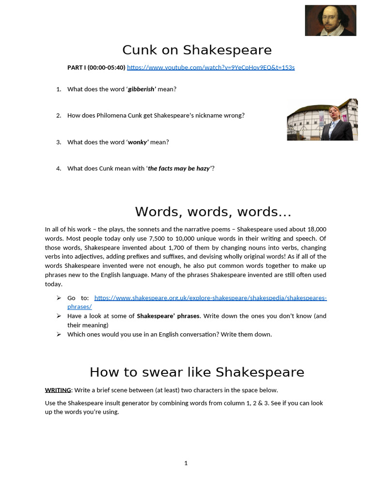 2425 Shakespeare Handout | PDF | Characters In Romeo And Juliet | Romeo ...
