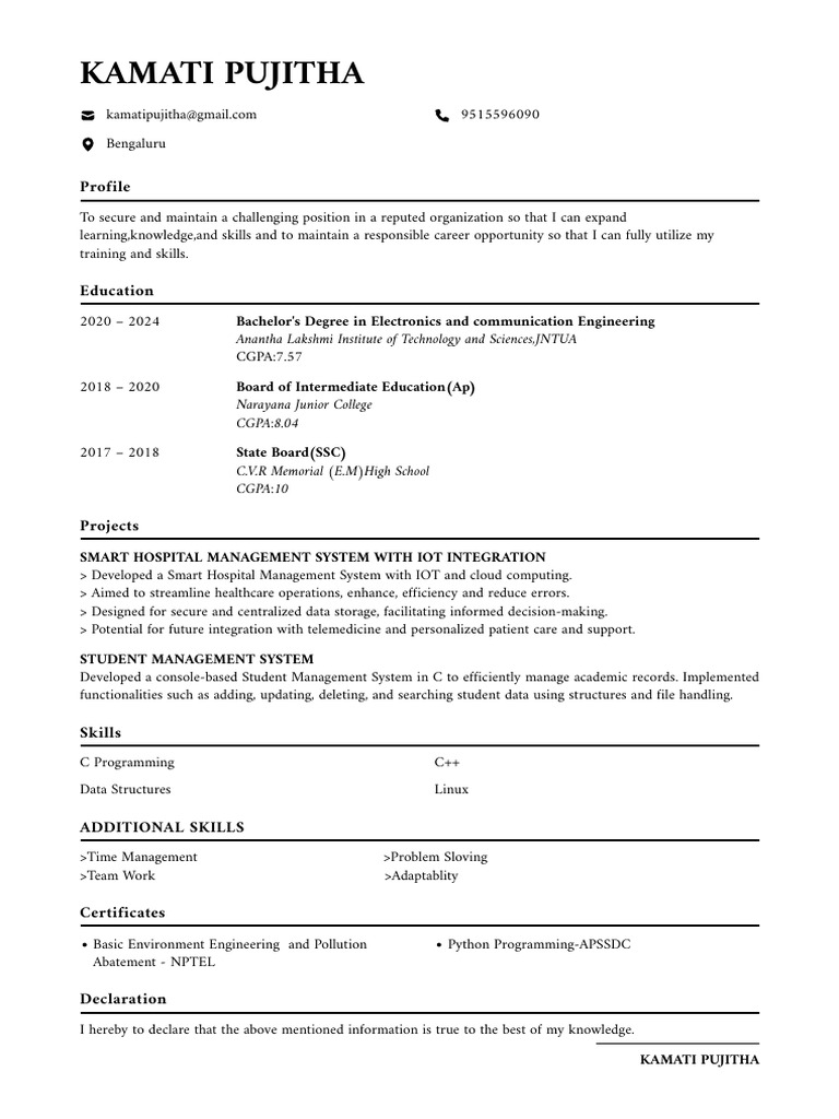Pujitha CV 1 | PDF