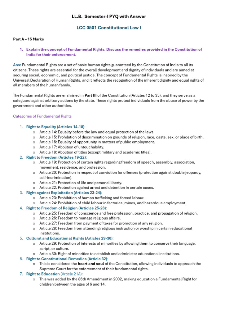 Complete Solution of PYQ - Sem-I (SSPU LLB) | PDF | Privacy | Legal Documents