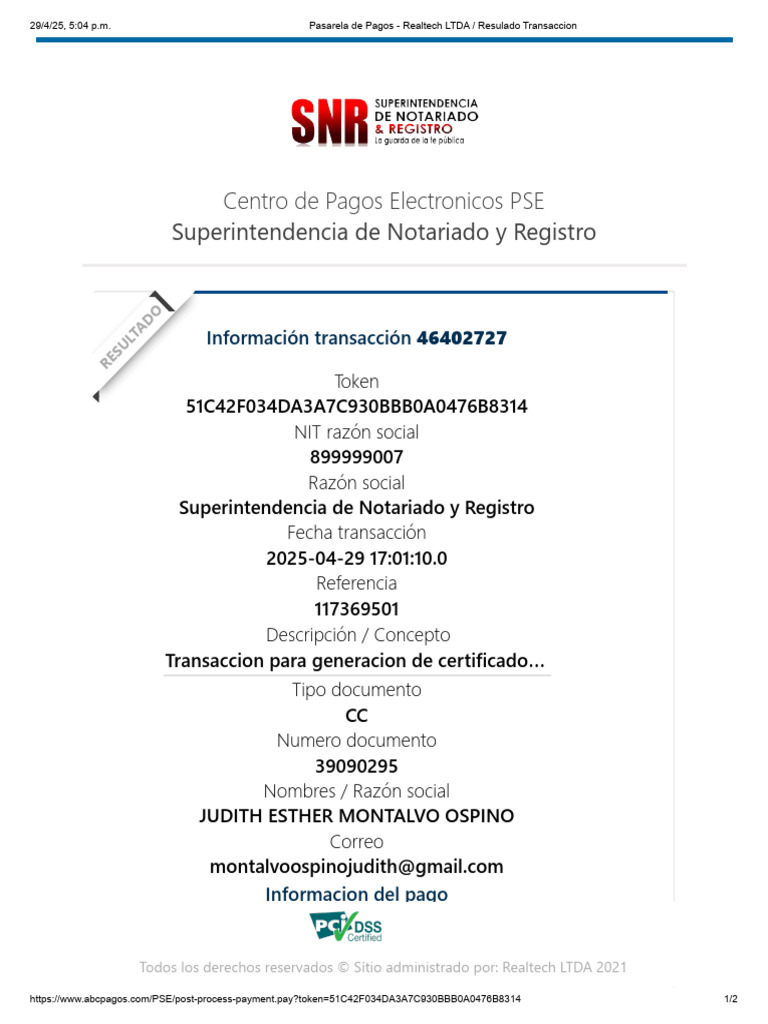 Pasarela de Pagos - Realtech LTDA - Resulado Transaccion | PDF
